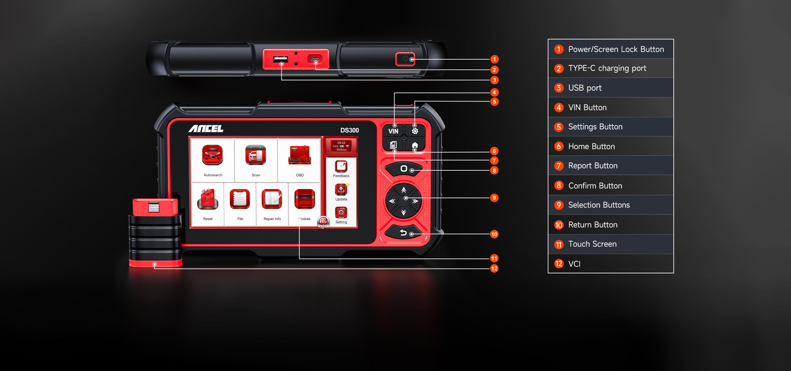 ANCEL DS300 Bidirectional OBD2 All System Scan Tool with 28+ Resets