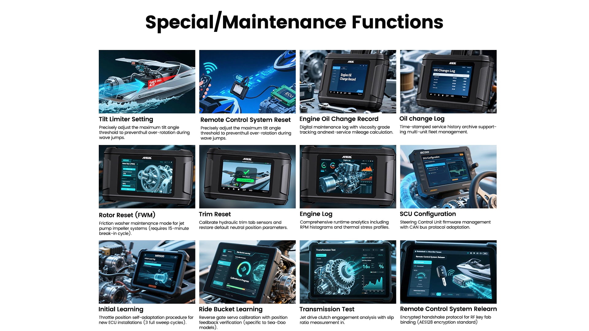 ANCEL MR500 Diagnosis YAMAHA SUZUKI MERCURY Bi-directional Test 15 Res